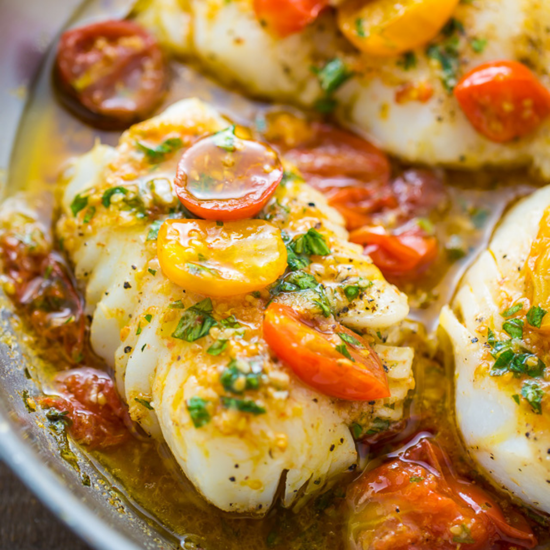 Pan-Seared Cod in White Wine Tomato Basil Sauce Recipe - Cheff Recipes