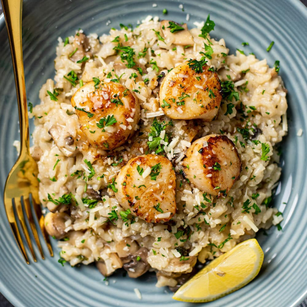 Lemon Butter Scallops Over Parmesan Risotto Recipe - Cheff Recipes
