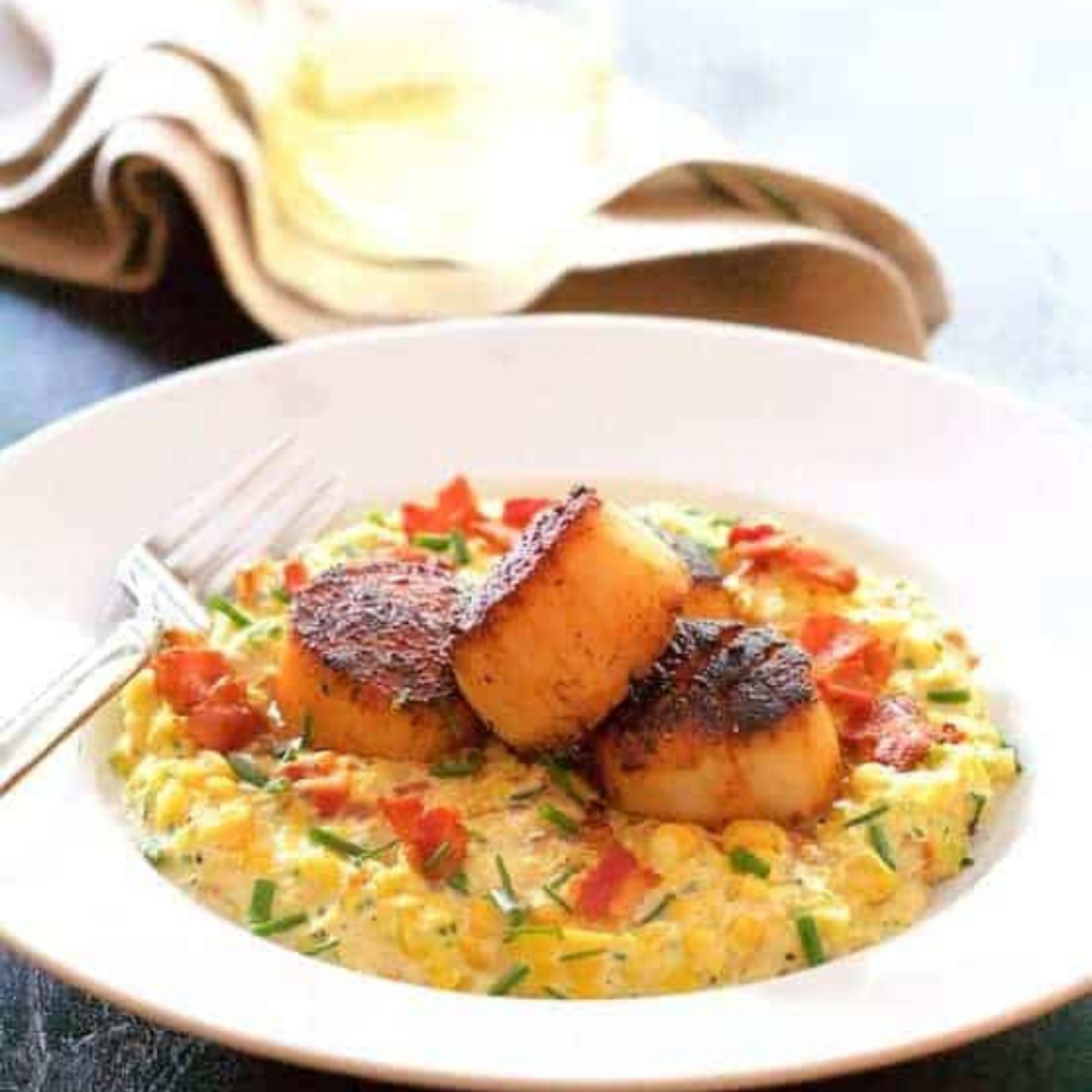 Seared Scallops with Smoky Sweet Corn Puree | Cheff Recipes