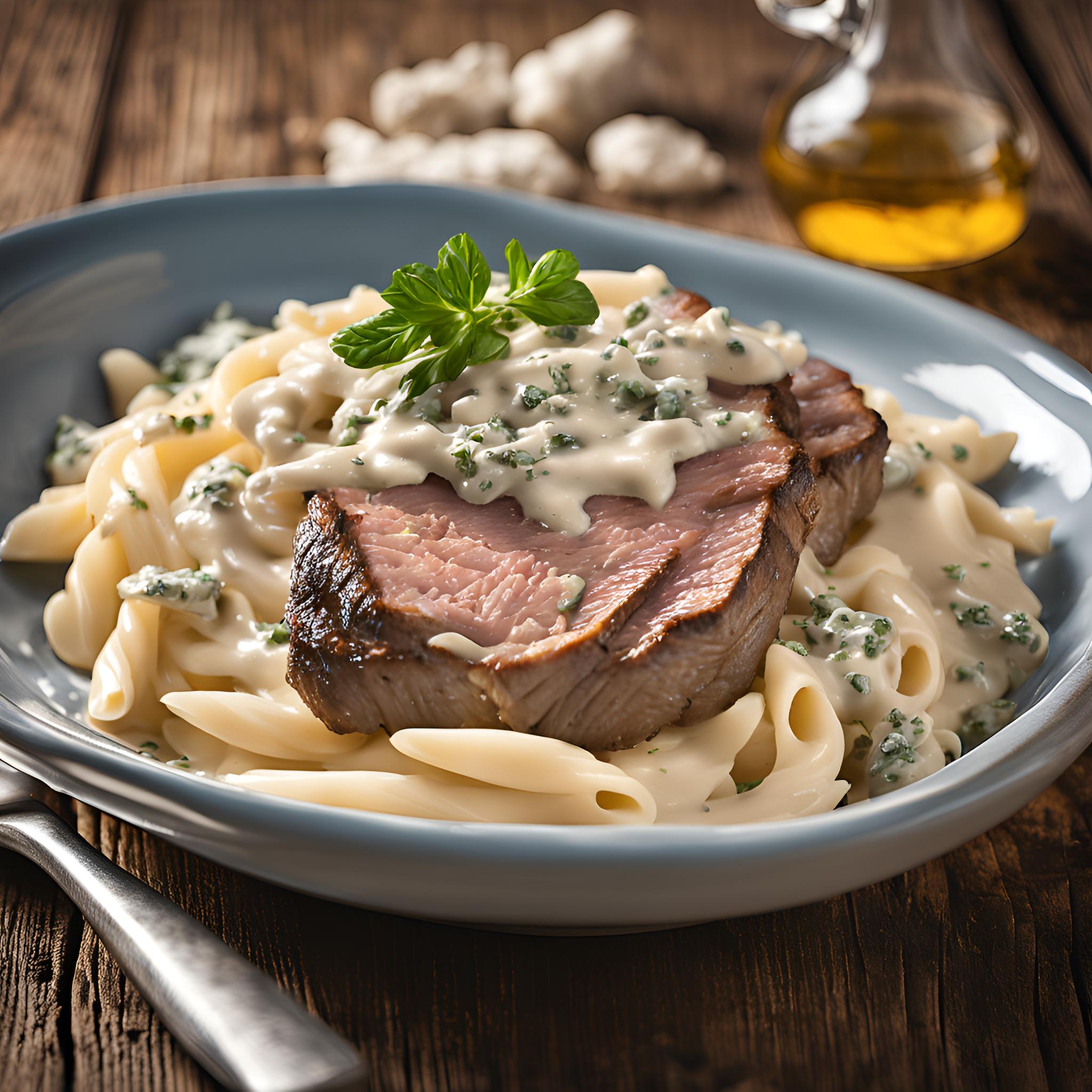 Creamy Alfredo Pasta with Savory Steak and Gorgonzola Recipe | Cheff ...