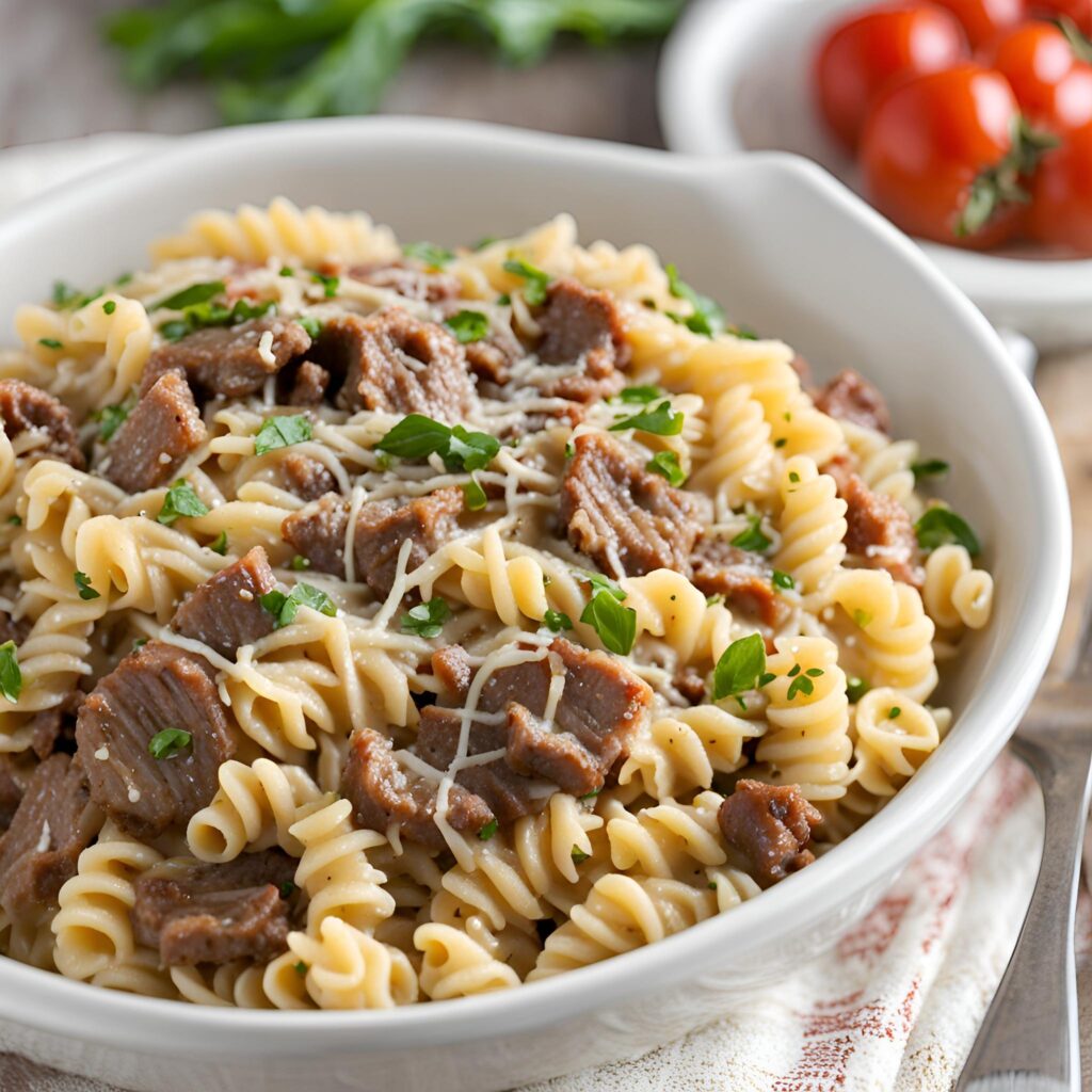 Beef and Rotini in Garlic Parmesan Sauce Recipe | Cheff Recipes