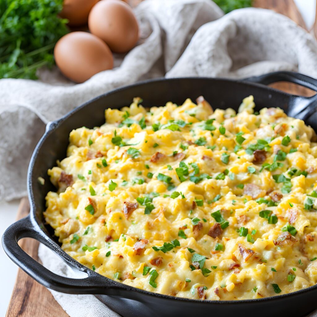 Cheesy Potato Egg Scramble Recipe | Cheff Recipes