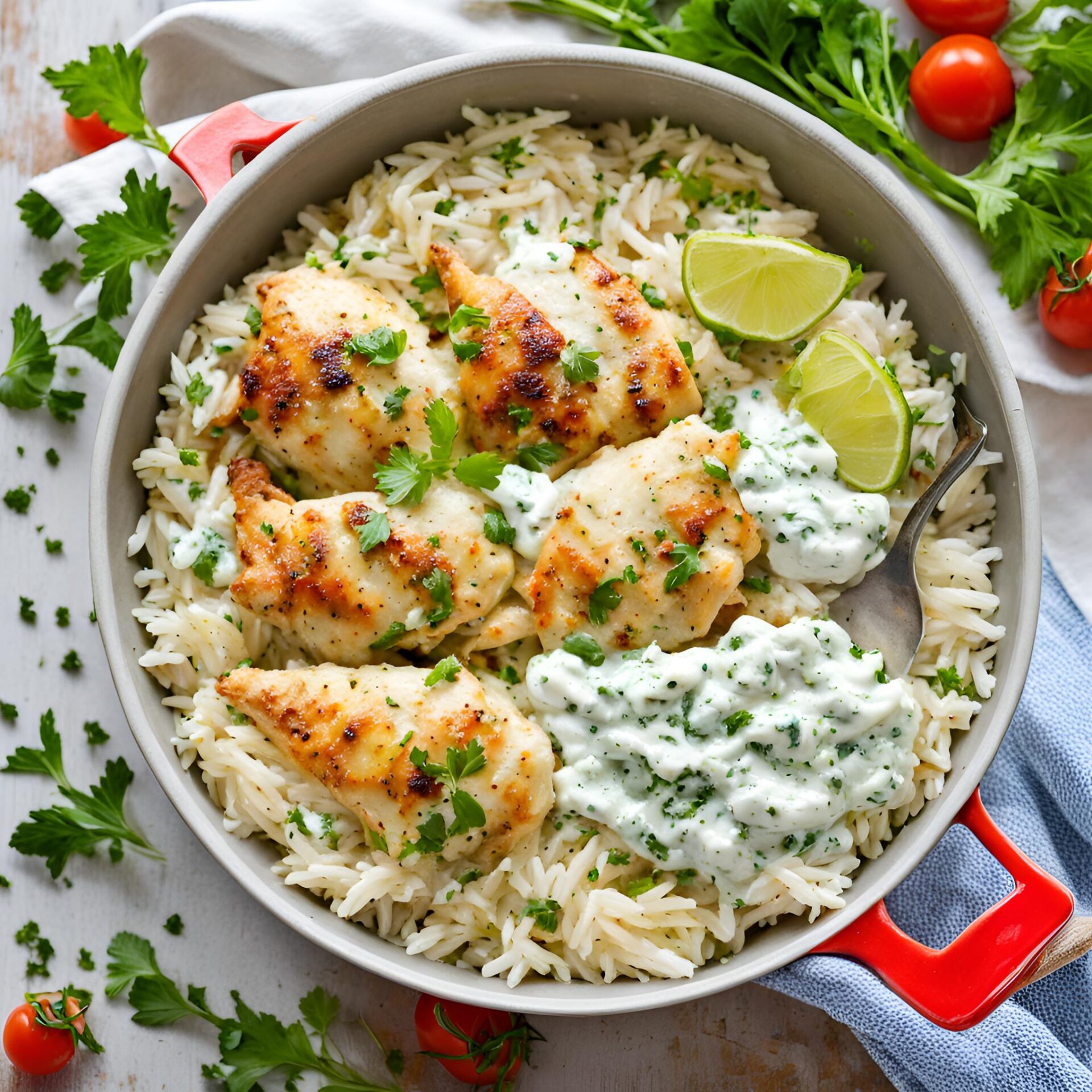 Dump-and-Bake Chicken Tzatziki with Rice Recipe | Cheff Recipes