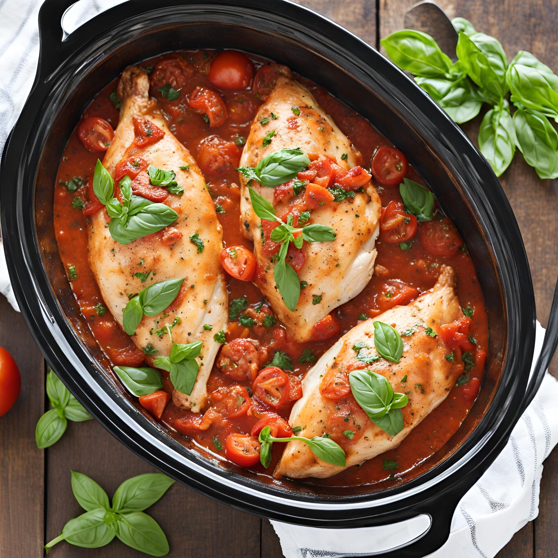 Slow Cooker Tomato Basil Chicken Breasts Recipe | Cheff Recipes
