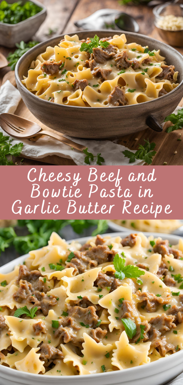 Cheesy Beef and Bowtie Pasta in Garlic Butter Recipe | Cheff Recipes