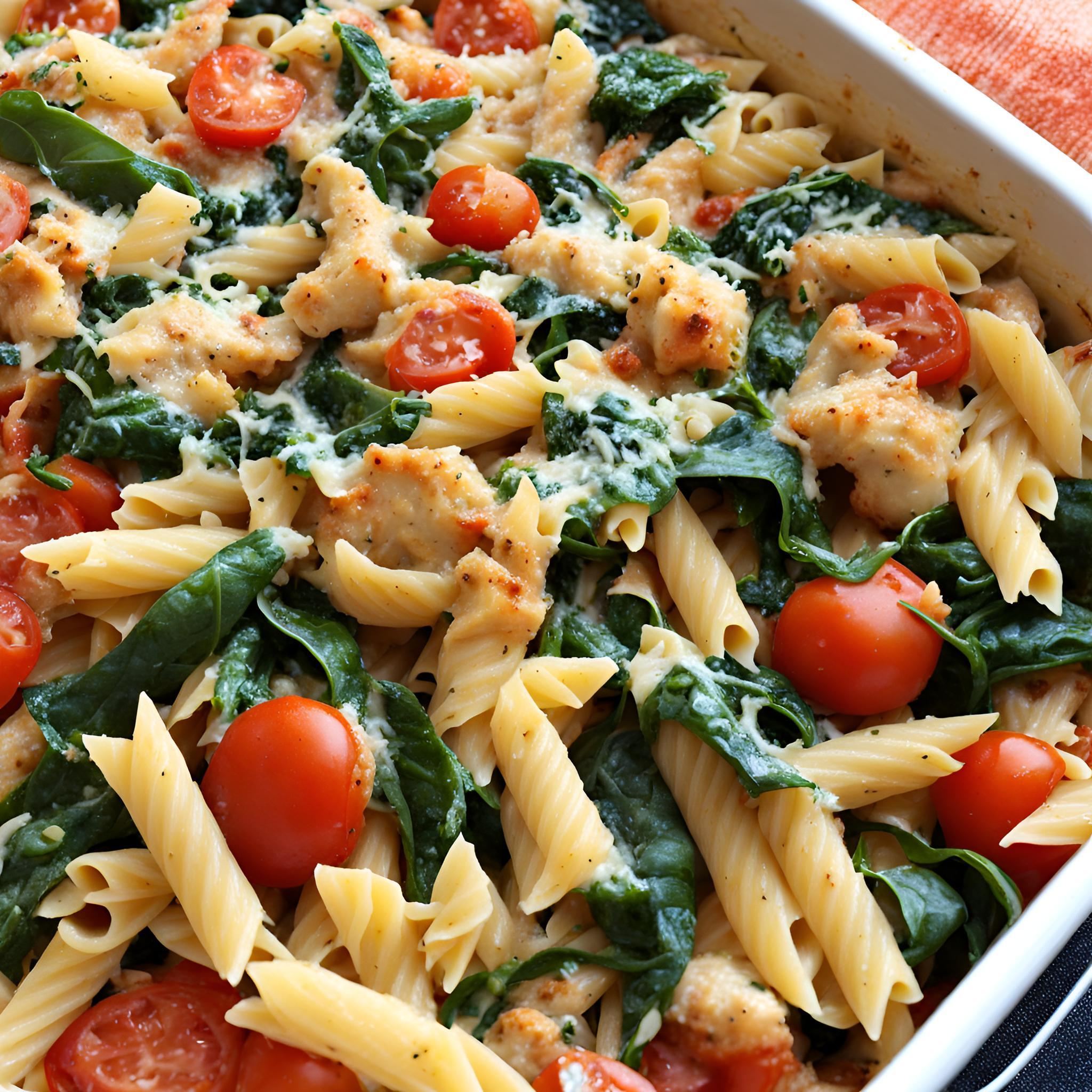 Easy Chicken Spinach and Tomato Pasta Bake Recipe | Cheff Recipes