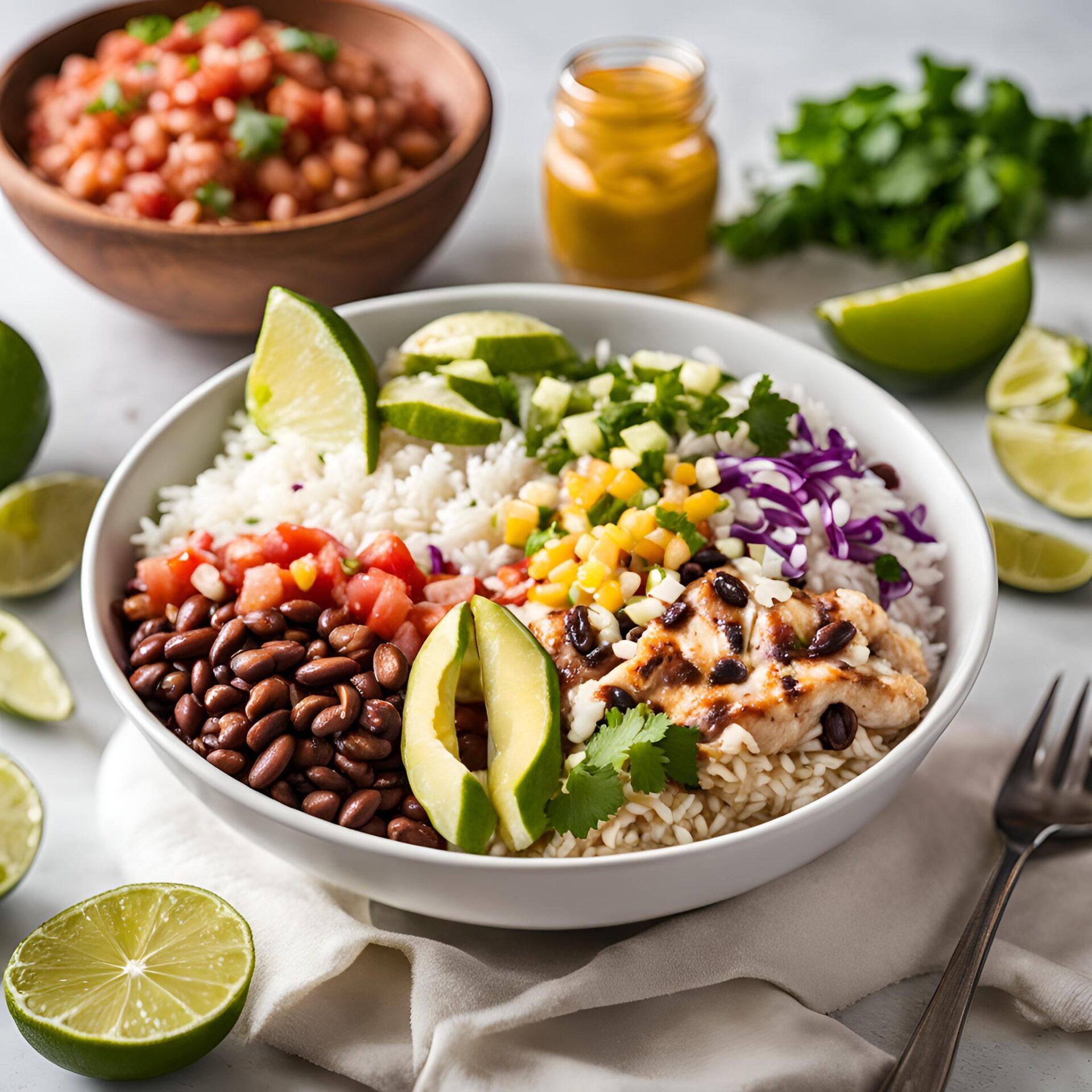 Grilled Chicken Burrito Bowls with Rice and Beans Recipe | Cheff Recipes
