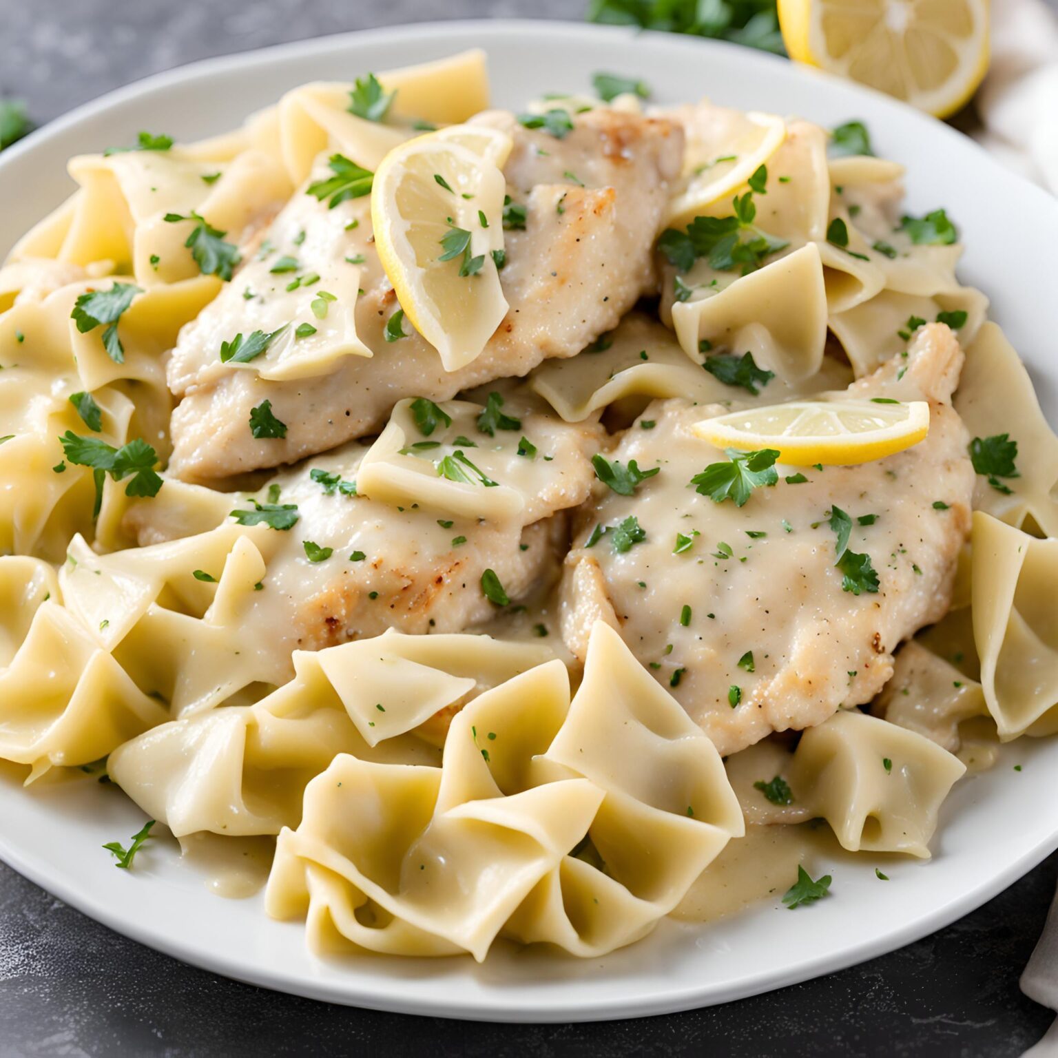 Lemon Garlic Chicken with Creamy Bowtie Pasta Recipe | Cheff Recipes