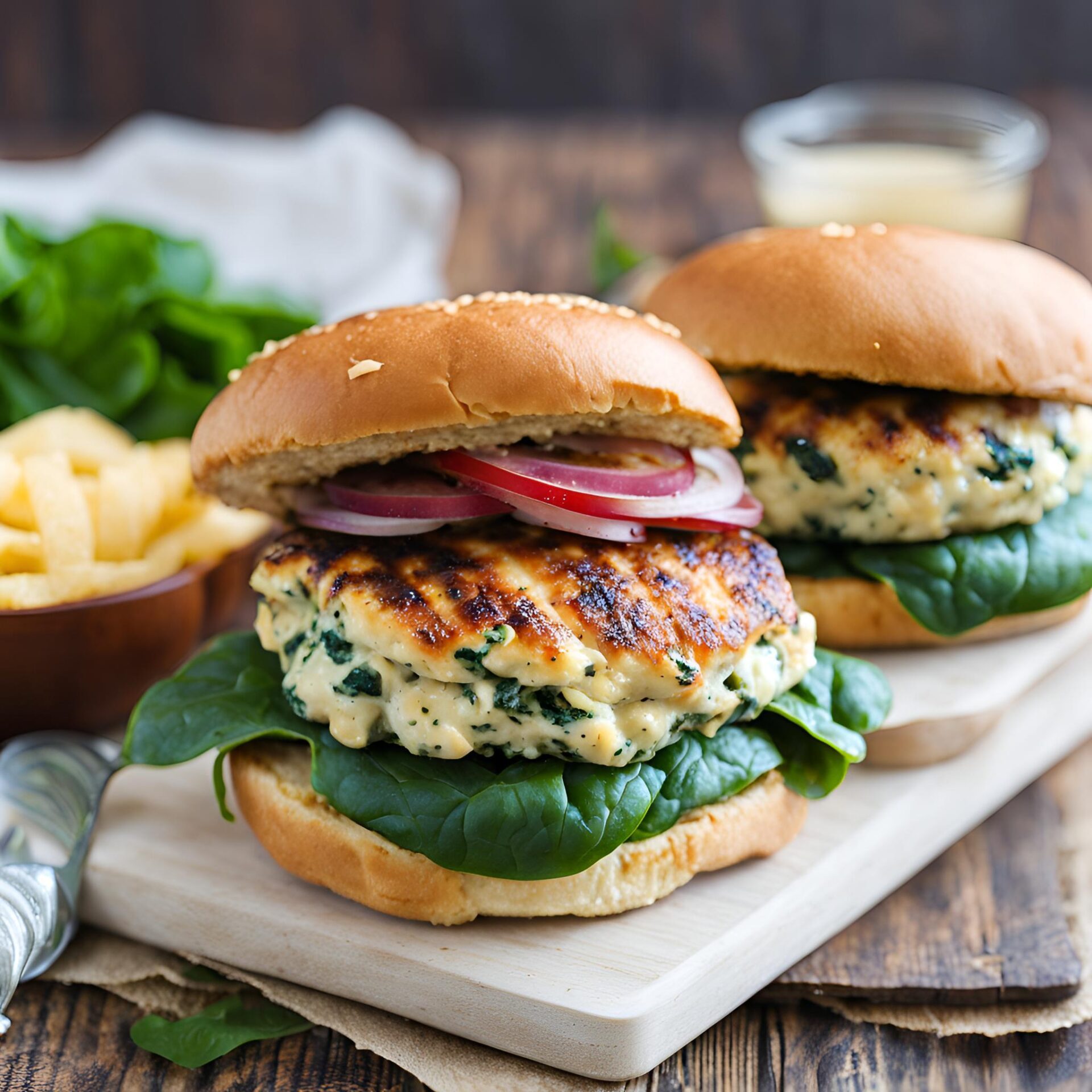 White Cheddar and Spinach Chicken Burgers Recipe | Cheff Recipes