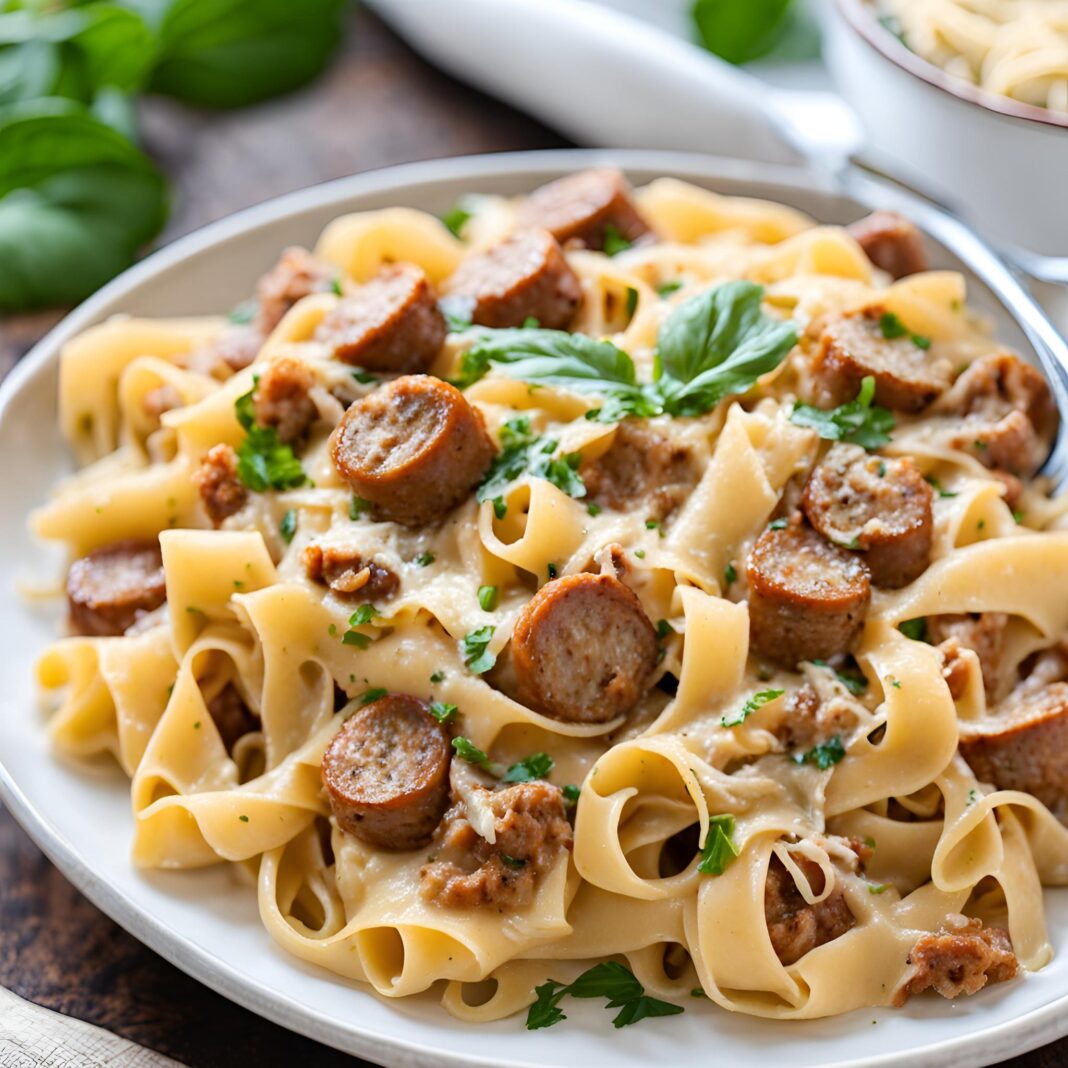 Creamy Italian Sausage Fettuccine Pasta Recipe | Cheff Recipes