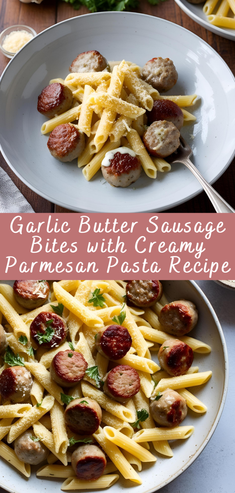 Garlic Butter Sausage Bites with Creamy Parmesan Pasta Recipe | Cheff ...