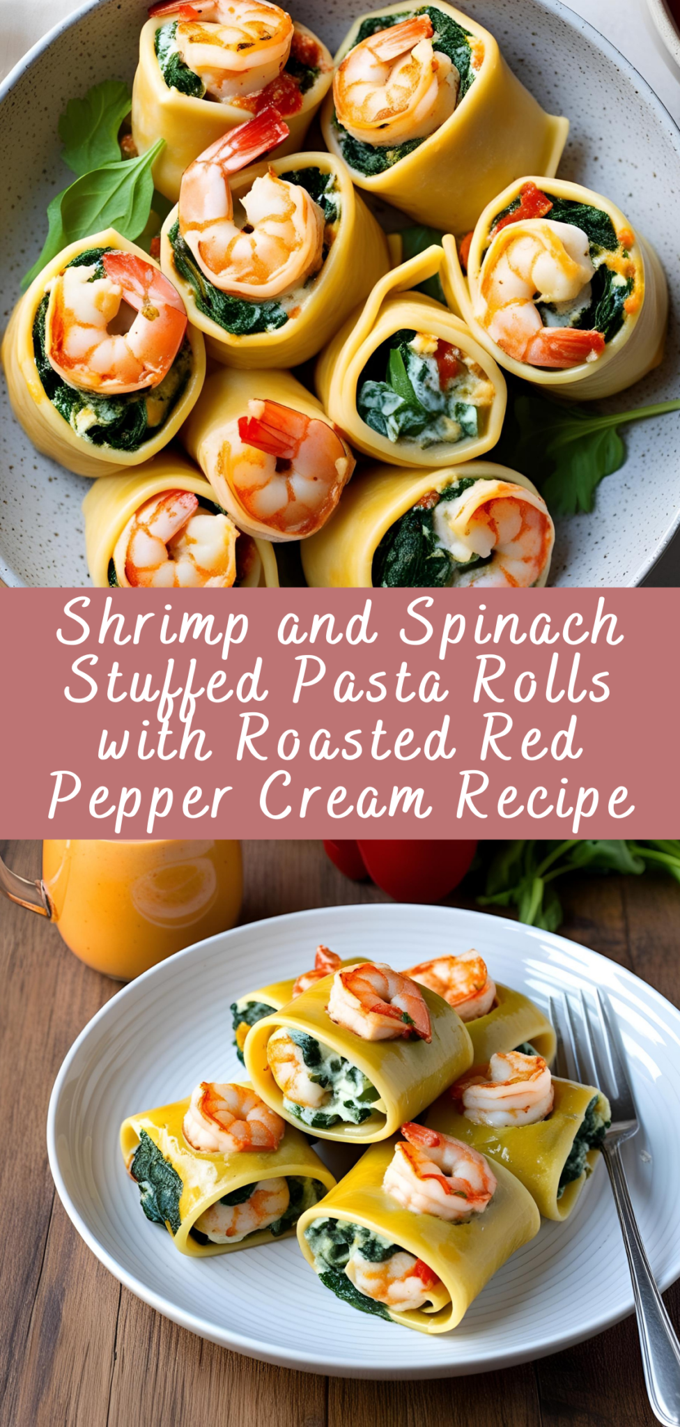 Shrimp and Spinach Stuffed Pasta Rolls with Roasted Red Pepper Cream ...
