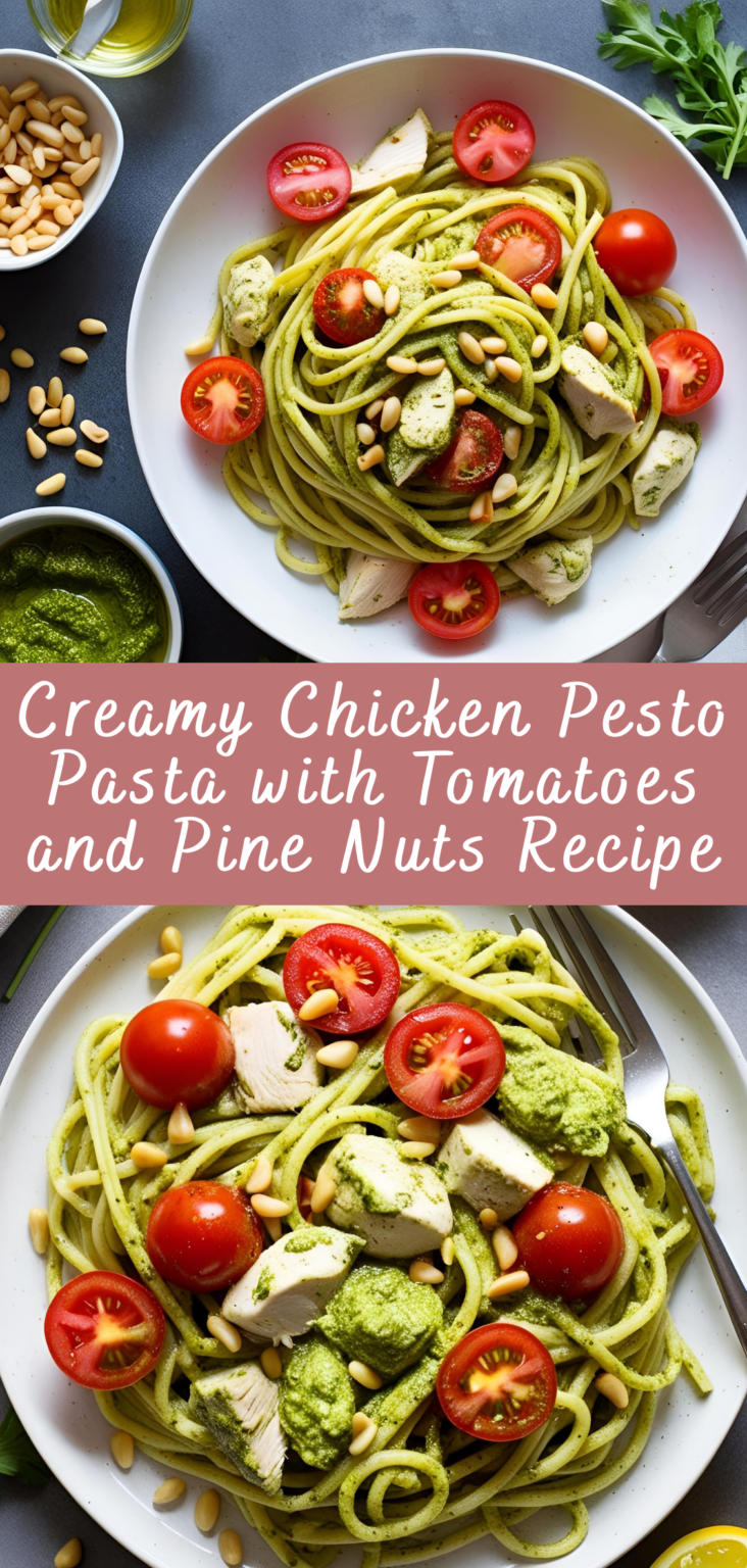 Creamy Chicken Pesto Pasta with Tomatoes and Pine Nuts Recipe | Cheff ...