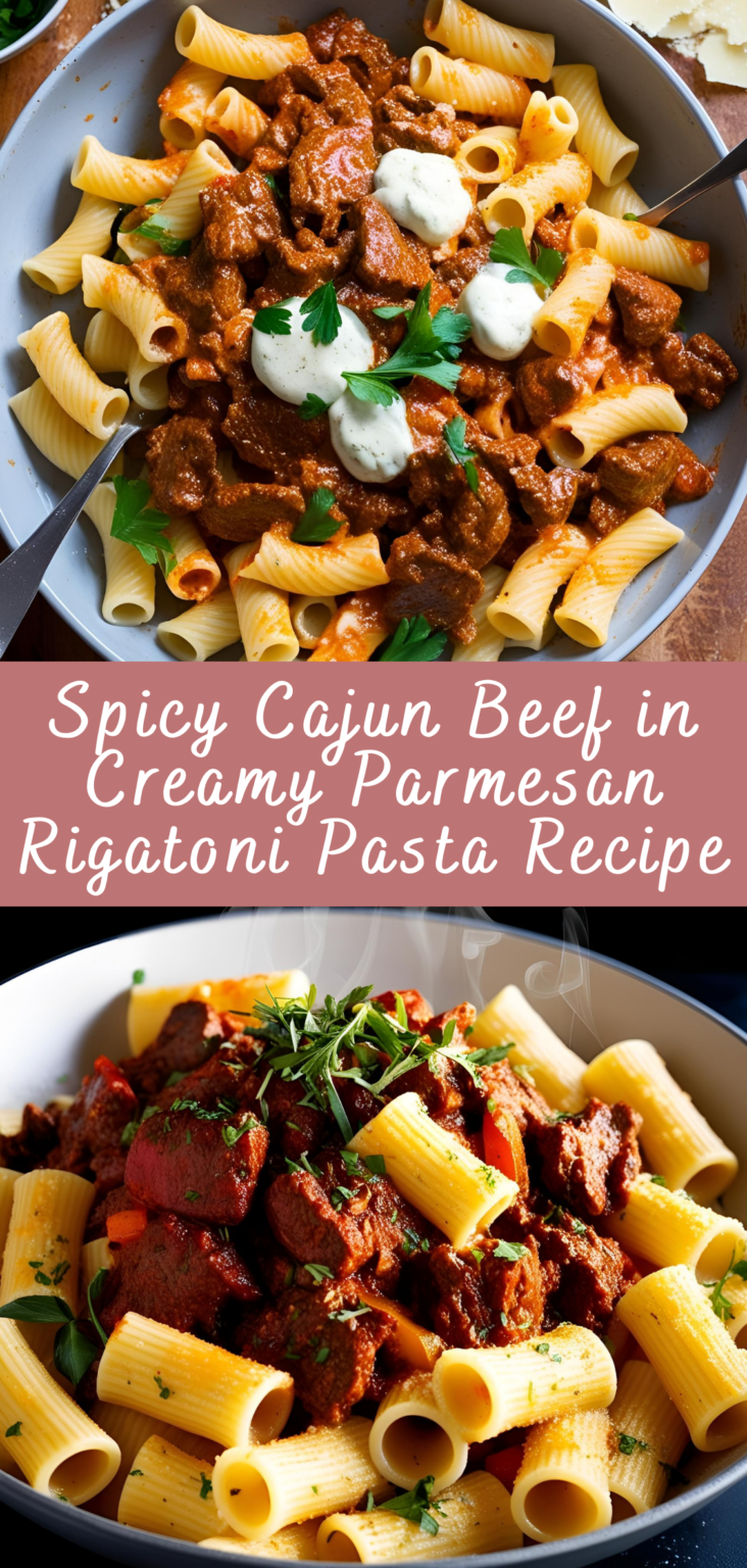 Spicy Cajun Beef in Creamy Parmesan Rigatoni Pasta Recipe | Cheff Recipes