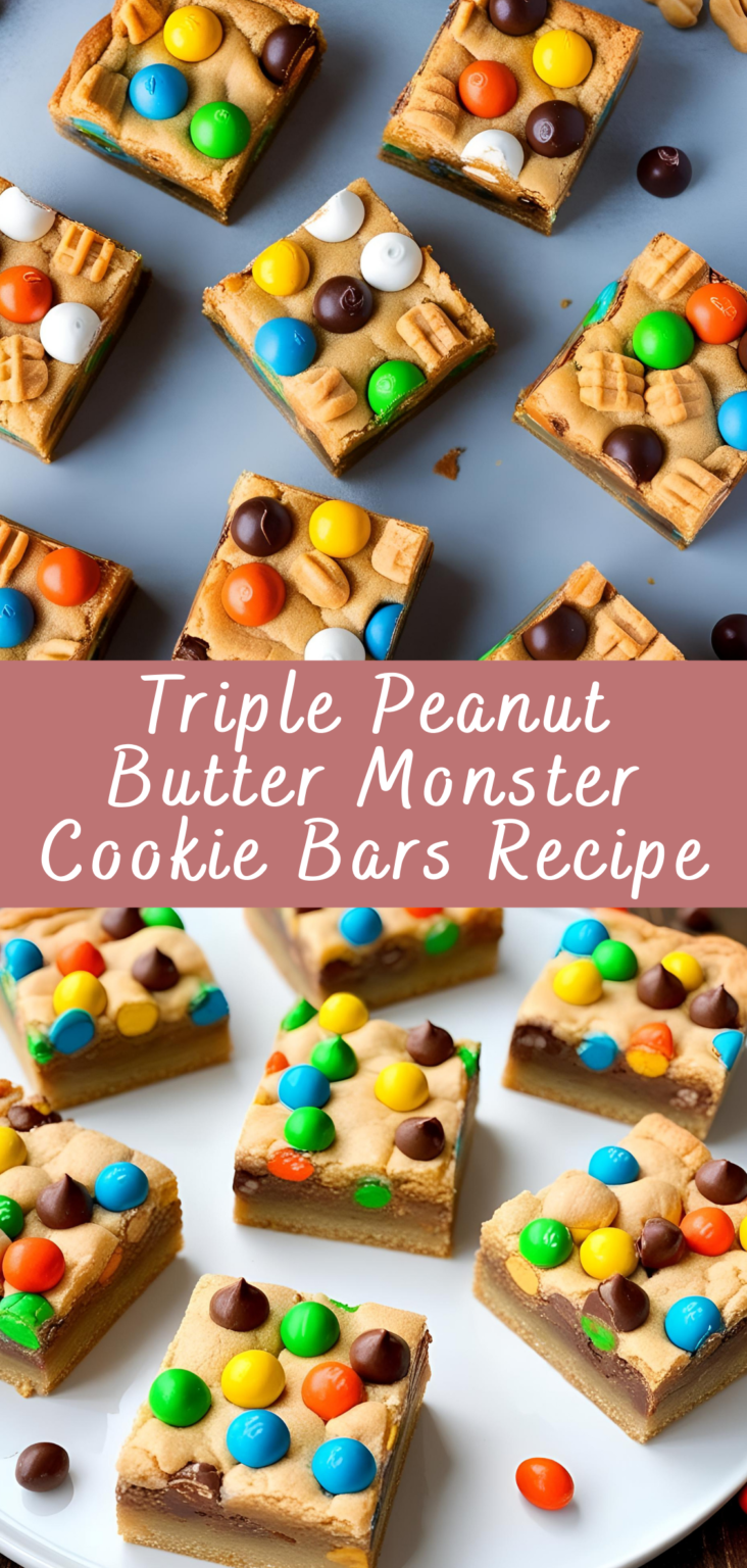 Triple Peanut Butter Monster Cookie Bars Recipe | Cheff Recipes