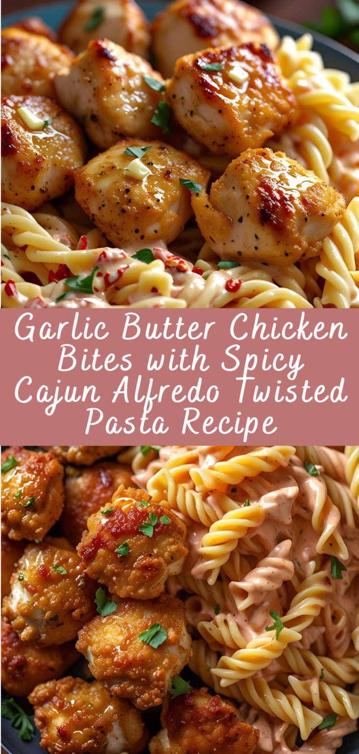 Garlic Butter Chicken Bites with Spicy Cajun Alfredo Twisted Pasta ...